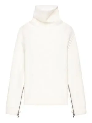 COURREGES Oversized Mock Neck Sweater With Zipper Detail - Natural Beige