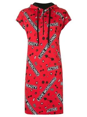 Moschino Classic Printed Hooded Mini Dress - Red