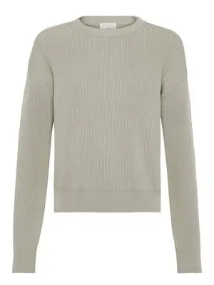 BRUNELLO CUCINELLI Brunello Cucinelli Ribbed Cotton Jumper With Embroidered Back Collar
