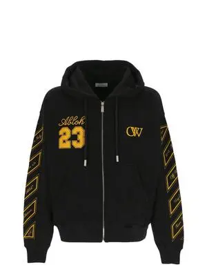 Off-White Zip-up Drawstring Hoodie - Black