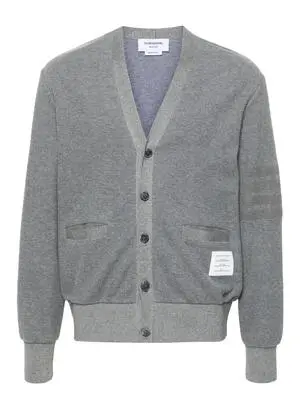 Thom Browne V-neck Cotton Cardigan With Button Opening - Light Gray
