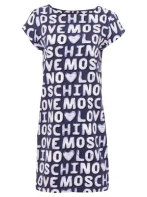 Moschino Printed Round Neck Short Sleeve Dress - White
