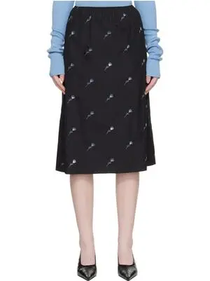 RIER Floral Patterned Midi Skirt - Black