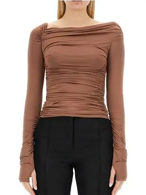 Helmut Lang Ruched Off-the-shoulder Top - Brown