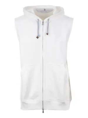 Brunello Cucinelli Sleeveless Zip-up Hoodie - White