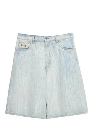 MSGM Logo Patch Distressed Denim Bermuda Shorts - Light-colored