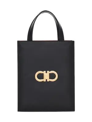 FERRAGAMO Gancini Plaque Mini Tote Bag - Black