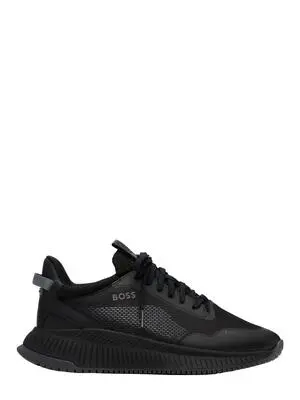 Hugo Boss Textured Lace-up Low-top Sneakers - Black