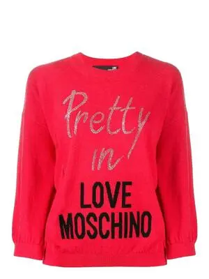 Moschino Crystal Embellished Logo Pullover - Red