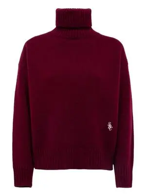 SPORTY  RICH Sporty & Rich Embroidered High Neck Ribbed Knit Sweater - Red