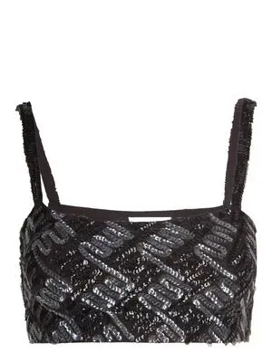 P.a.r.o.s.h Sequin Embellished Cropped Spaghetti Strap Top - Black
