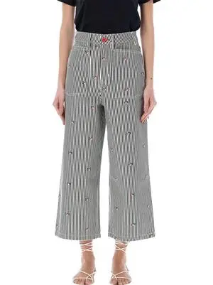 Kenzo Kenzo Striped Wide-Leg Jeans Gray