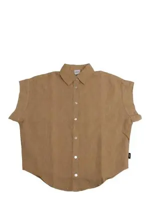 Aspesi Short-sleeve Shirt With Button Closure And Curved Hem - Brown