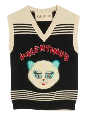 Valentino Garavani Le Chat De La Maison" Embroidered V-neck Gilet - Black