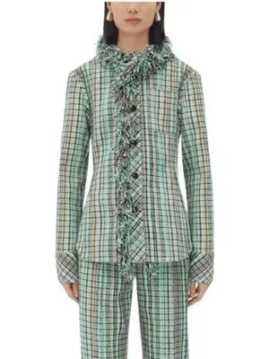 Bottega Veneta Plaid Jacket With Tassel Detail - Gray