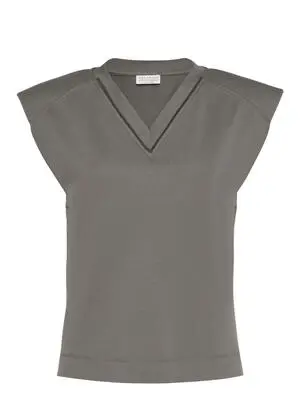 Brunello Cucinelli Monili Chain Cotton Tank Top - Grey