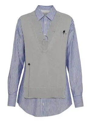 MAISON MARGIELA Maison Margiela V-Neck Distressed Knit Spliced Shirt