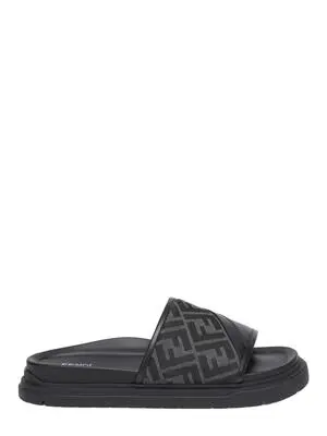 Fendi Ff Jacquard Slides - Gray And Black