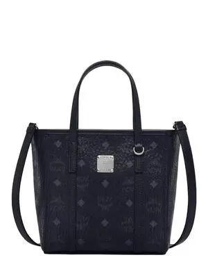 Mcm Logo Plaque Small Tote Bag - Black