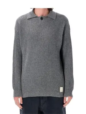 Emporio Armani Fisherman's Knit Long Sleeve Polo Shirt - Grey