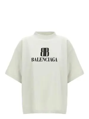 Balenciaga Logo Printed Cropped T-shirt - Gray