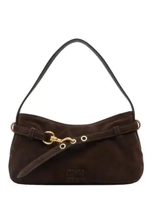 Miu Miu Hook-fastening Suede Shoulder Bag - Black
