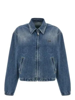 PRADA Prada Zip-Up Denim Jacket With Trimmed Pockets