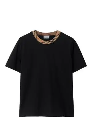 Burberry Checked Trim Crewneck T-shirt - Black