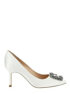 Manolo Blahnik Hangisi Embellished Satin Pumps - White