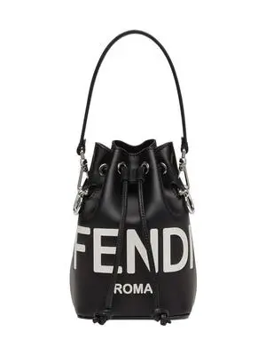Fendi Leather Mini Bucket Bag With Alphabet Print - Black