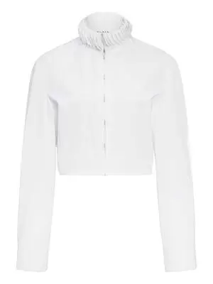 Alaïa Cropped Cotton Poplin Shirt With High Collar - White