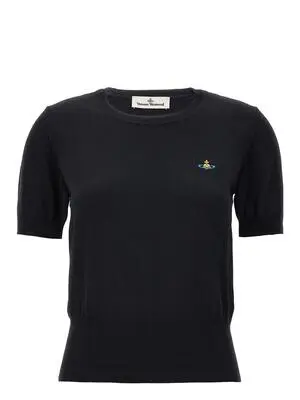 VIVIENNE WESTWOOD Orb Embroidered Knitted Top - Black