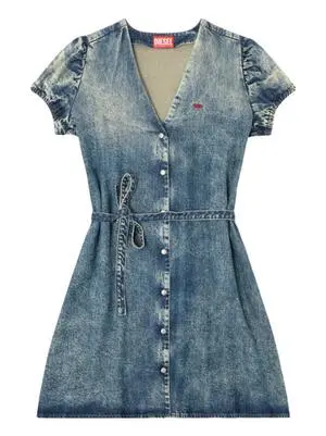 DIESEL® Puff Sleeve Buttoned Front Mini Dress - Medium Blue