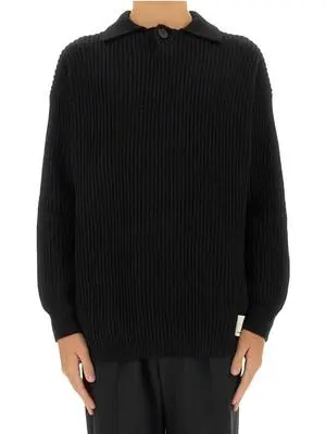 Emporio Armani Fisherman's Knit Long-sleeved Polo Shirt - Black