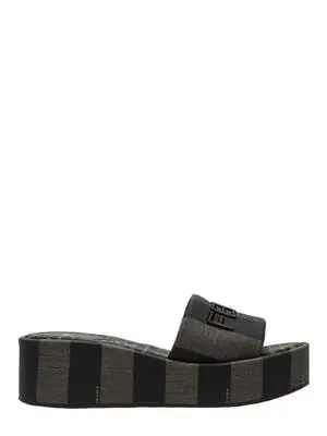 Fendi Sunshine Logo Embroidered Platform Slides - Brown