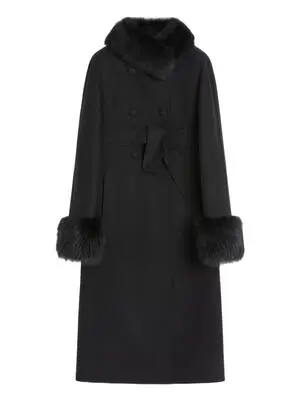 Valentino Garavani Faux Fur-trimmed Double-breasted Coat - Black