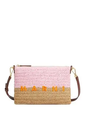 Marni Logo Embroidered Woven Clutch Bag - Pink And Brown