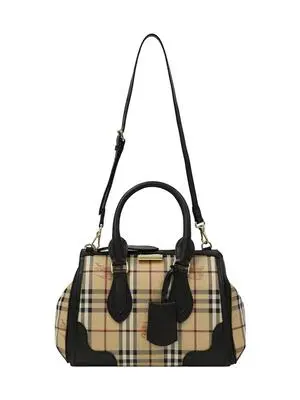 Burberry Logo Checkered Satchel - Black