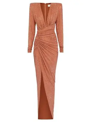 Alexandre Vauthier Microcrystal-Embellished Ruched Gown - Brown |  Editorialist