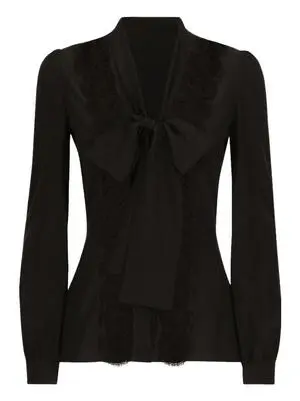Dolce & Gabbana Lace Inset Bow Blouse - Black