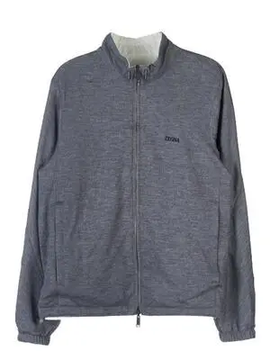 Zegna Zegna Long-Sleeve Reversible Zip-Up Jacket With Logo Detail Gray