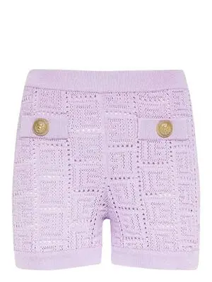 Balmain Monogram Mesh Knitted Shorts - Purple