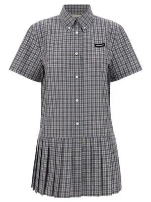 Miu Miu Checked Pleated Shirt Dress - Gray