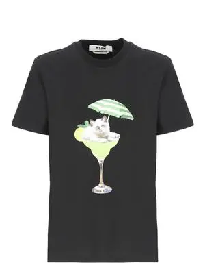 MSGM Graphic Printed Crewneck T-shirt - Black