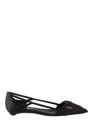 Prada Logo Printed Cut-out Detailed Ballerinas - Black