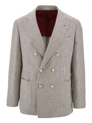 Brunello Cucinelli Puppytooth Double-breasted Tailored Blazer - Gray
