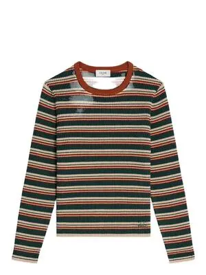 Celine Striped Ribbed Wool Crewneck Sweater - No