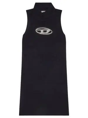 DIESEL® M-onerva Ribbed Logo Plaque Cut-out Mini Dress - Black