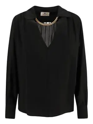 Elisabetta Franchi V-neck Georgette Blouse With Jewel Detail - Black
