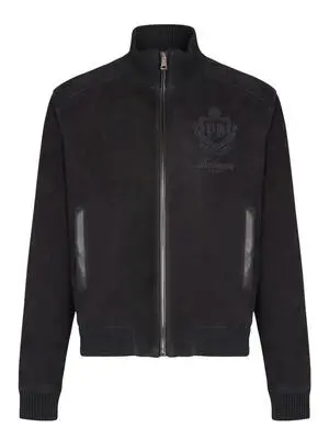 Balmain Pb Logo Embroidered Leather Jacket - Black